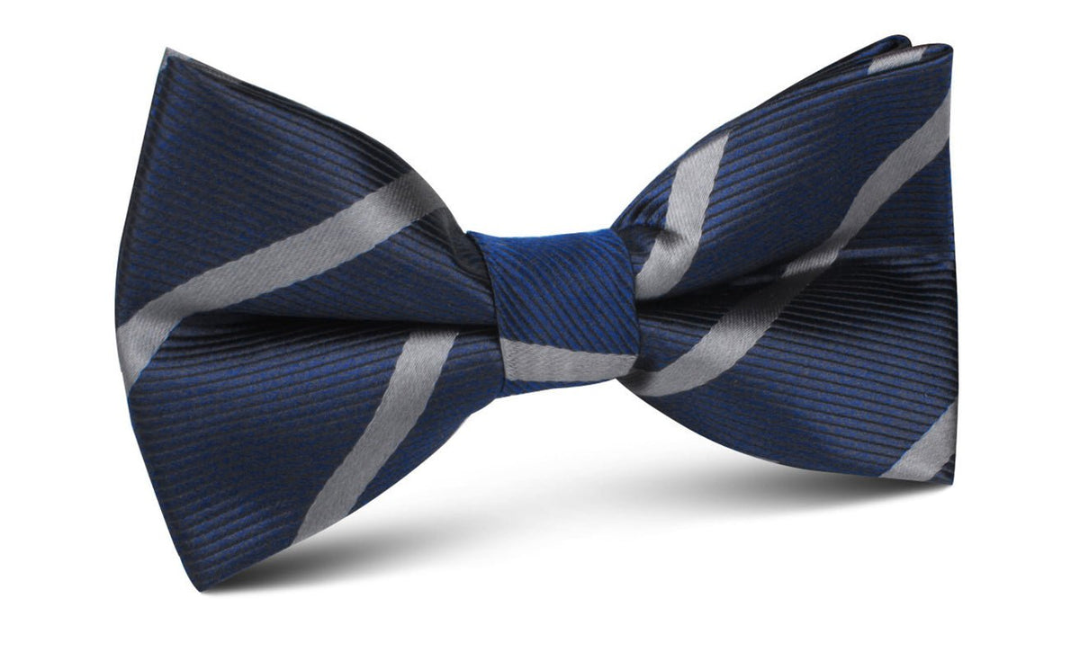 Charcoal Grey Striped Bow Tie | Navy Blue Repp Pre-Tied Bowtie Ties AU | OTAA