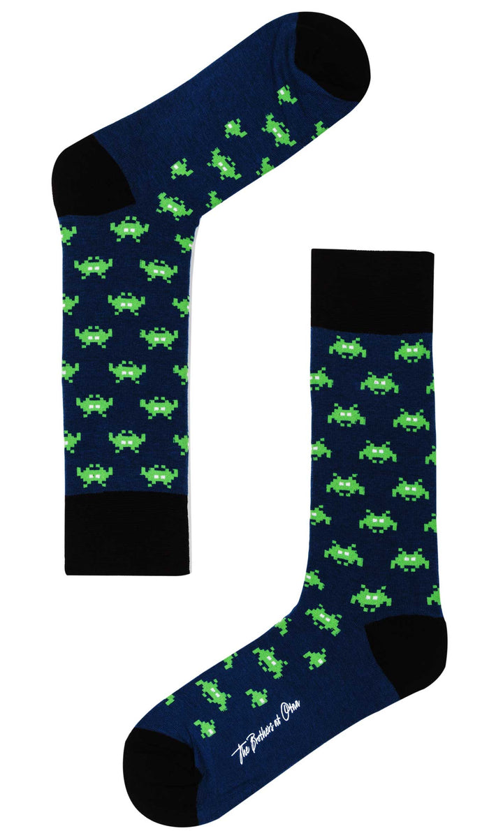 Alien Socks | Men's Space Happy Navy Blue Cotton Crew Socks | OTAA