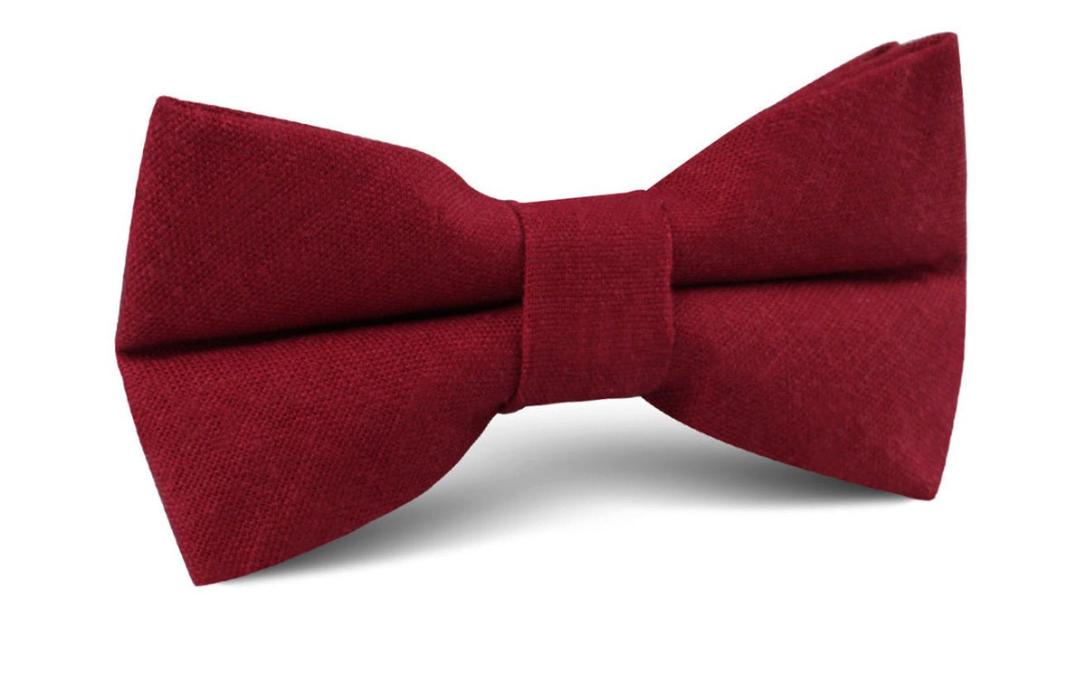 Apple Maroon Linen Bow Tie | Red Wedding Bowtie for Men | OTAA
