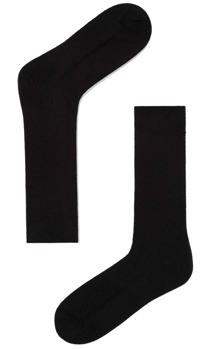 Black Textured Cotton-Blend Socks | Men's Business Casual Crew Socks | OTAA