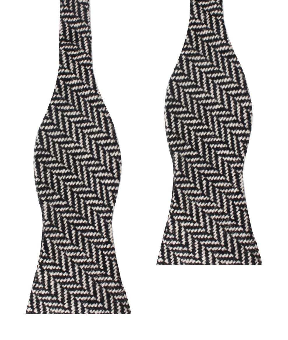 Black Chevron Wool Self Bow Tie | Men's Luxury Self-Tied Bowties Ties ...