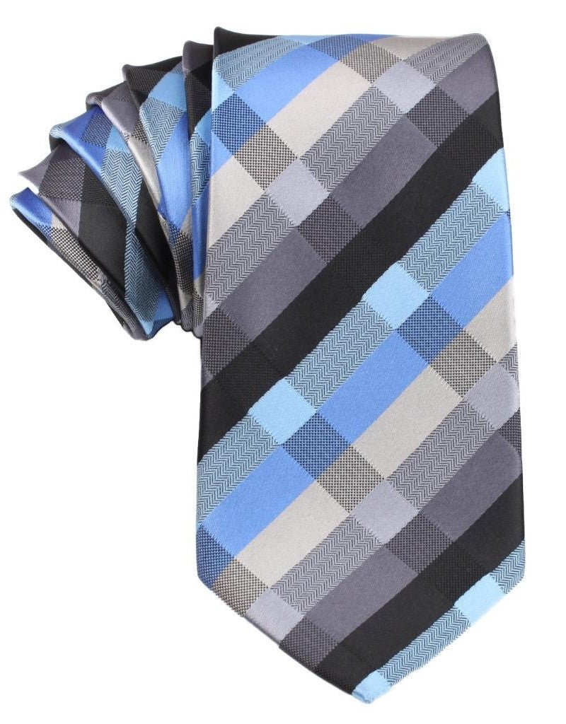Grey Blue Check Pattern Tie | Men's Plaid Ties | Designer Neckties AU ...