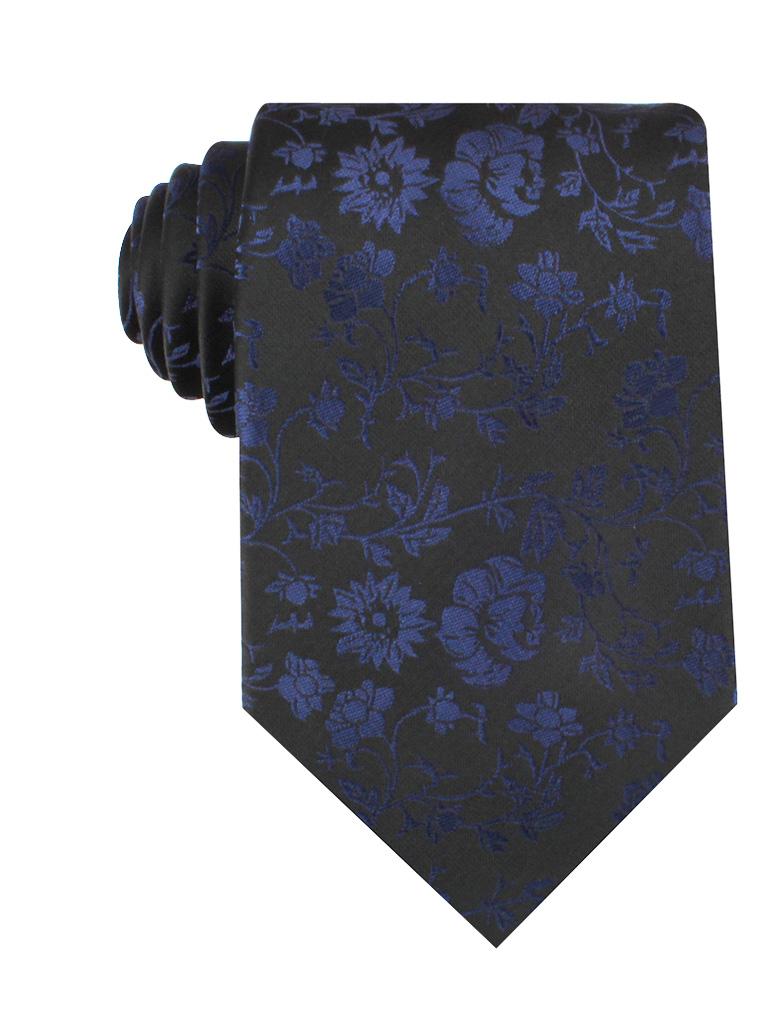Black on Navy Blue Vine Floral Necktie | Mens Neck Tie & Ties Men ...