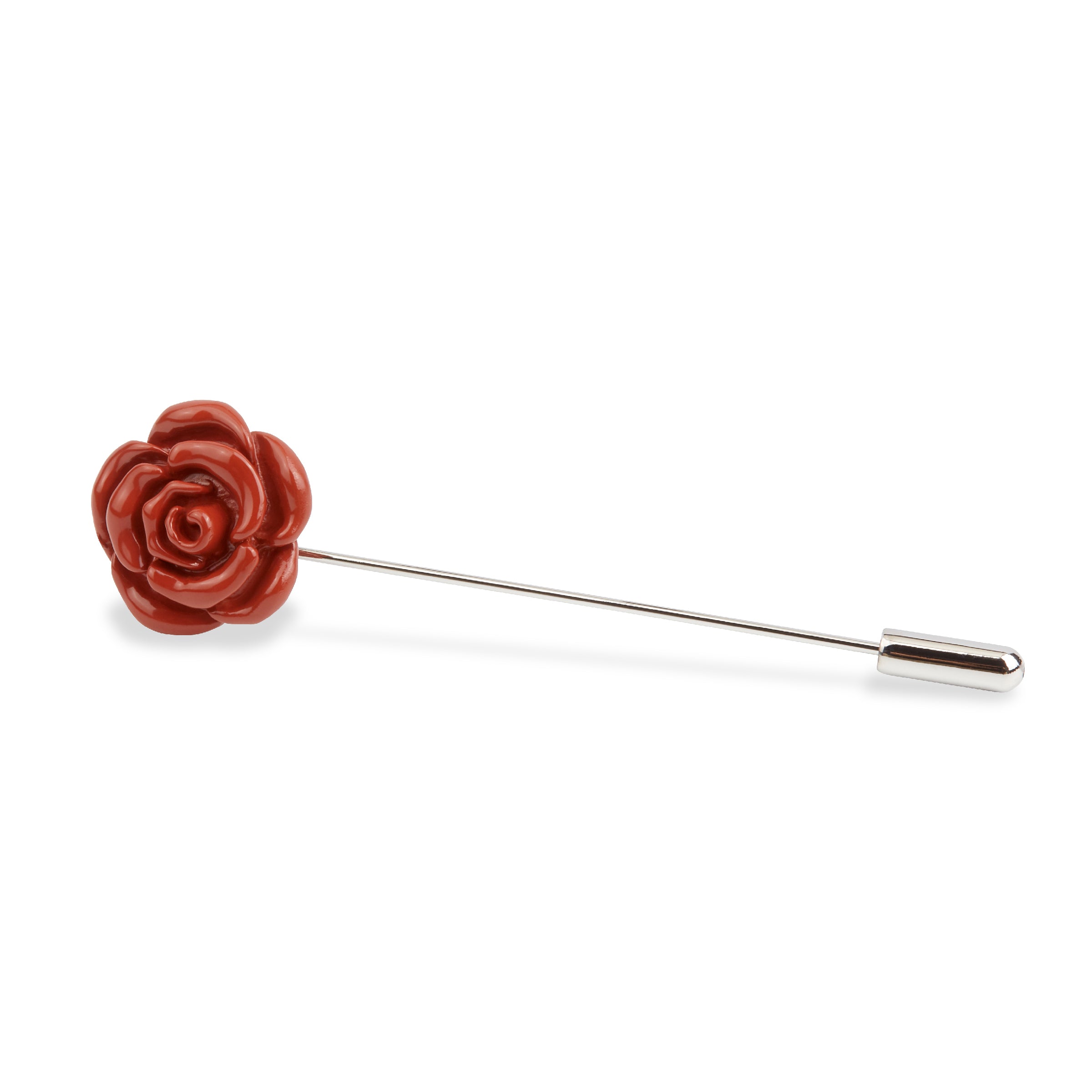 Burnt Dark Orange Rose Metal Lapel Pin | Wedding Men's Pins Flower ...