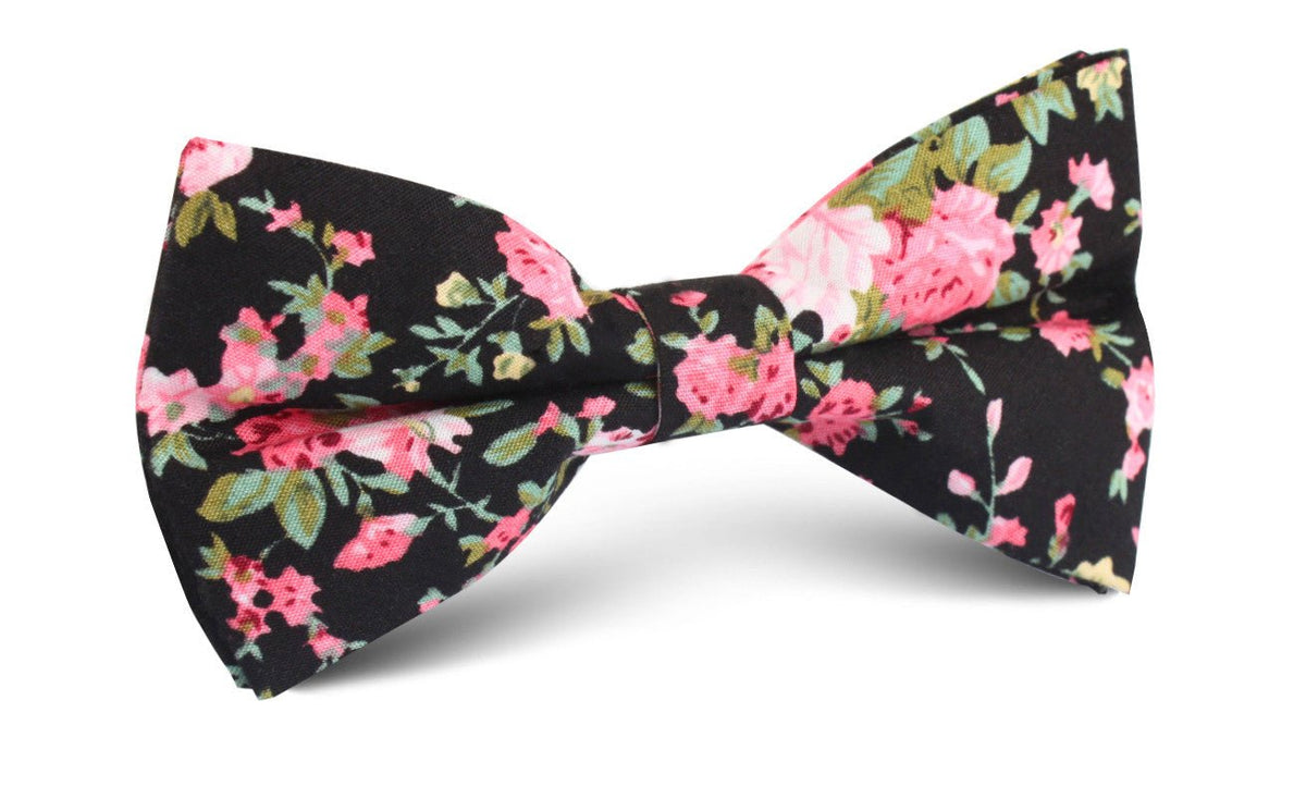 Carnation Floral Pink Bow Tie | Black Flower Bowtie | Wedding Bow Ties ...