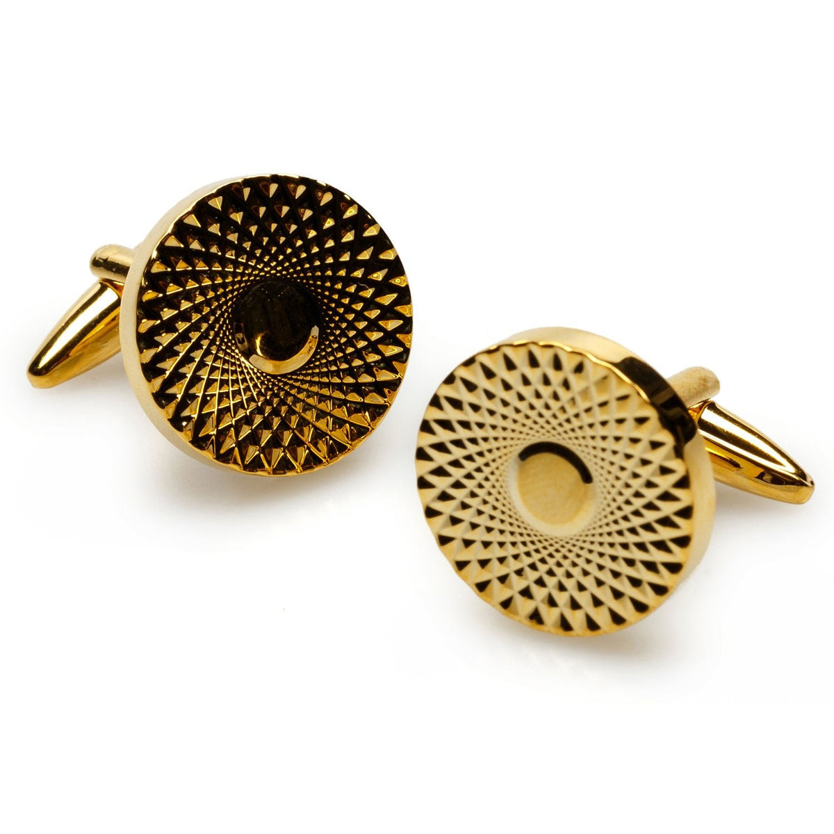 Royale Gold Cufflinks | Classic Diamond Cut Round Cuff Links | OTAA