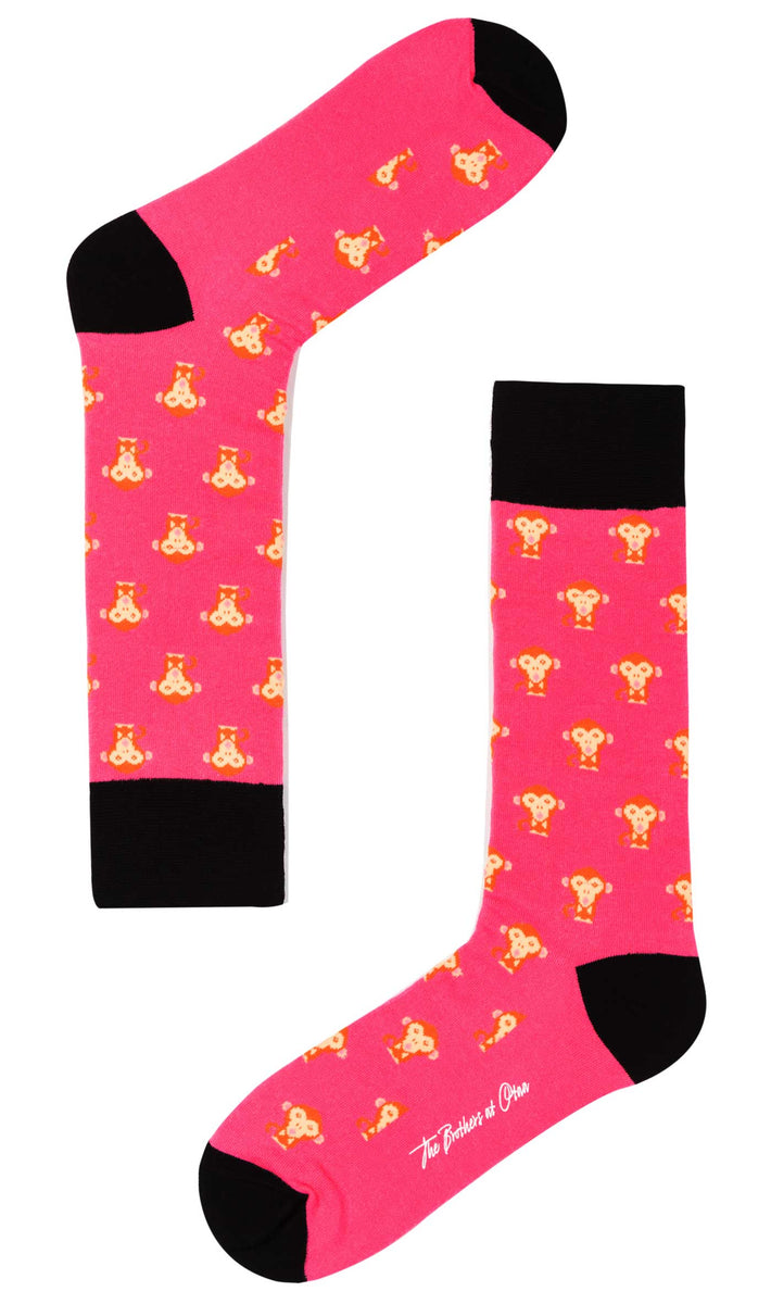 Cheeky Monkey Socks | Mens Happy Socks | Animal Pink Cotton Crew Sock ...