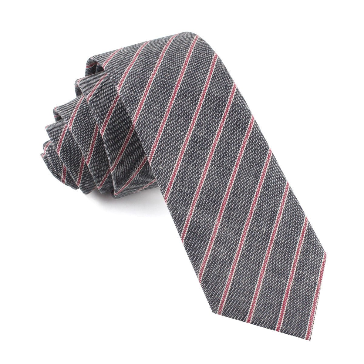 Cherry Red Pinstripe Skinny Tie | Men's Grey Stripe Slim Ties Neckties ...