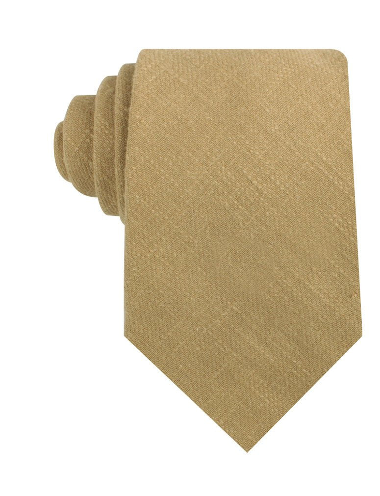 Dark Khaki Tan Linen Necktie | Brown Beige Wedding Ties | OTAA