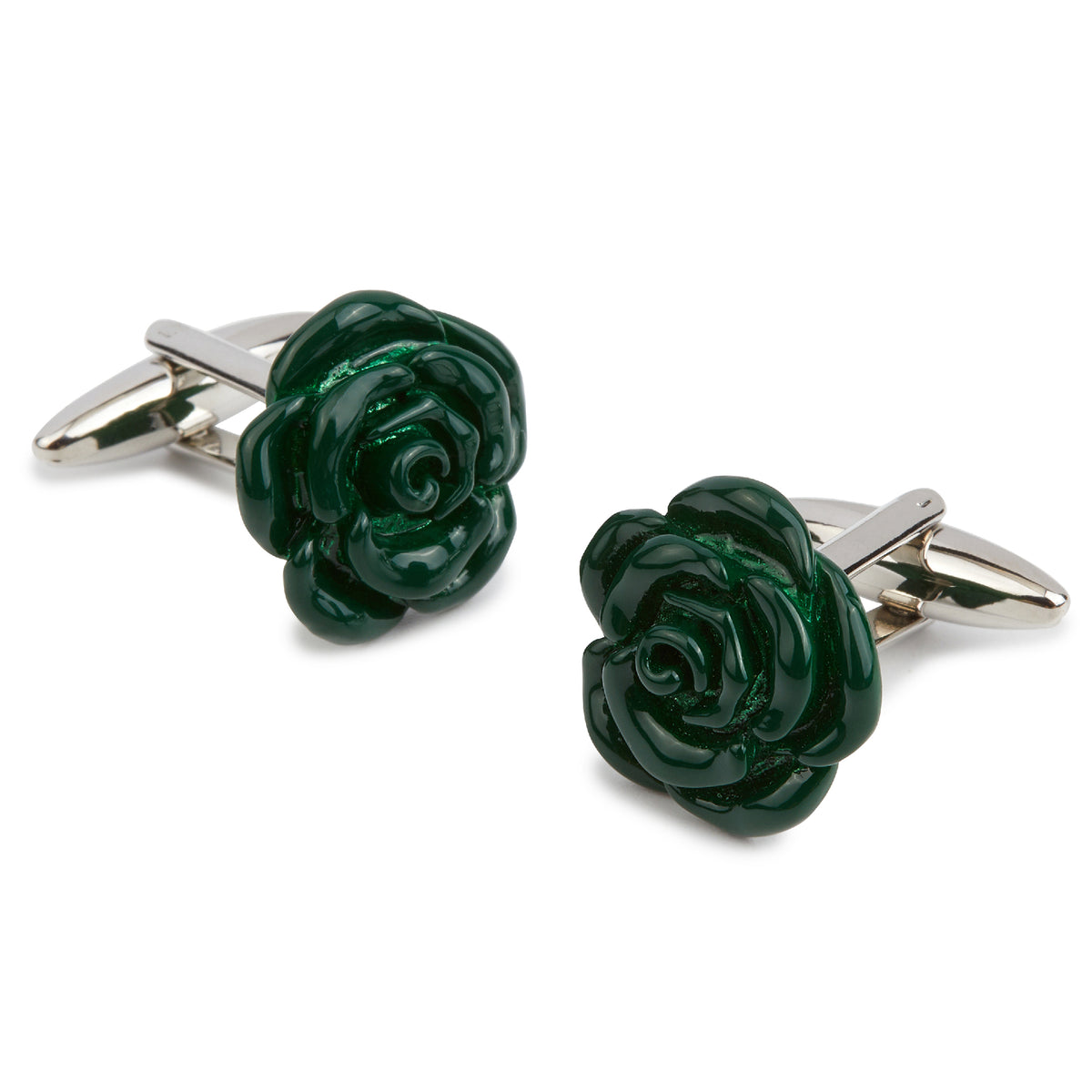 Emerald Green Rose Metal Cufflinks | Men's Flower Wedding Cufflink | OTAA
