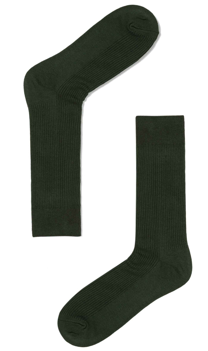 Forest Green Cotton-Blend Socks | Men's Business Casual Dress Socks | OTAA