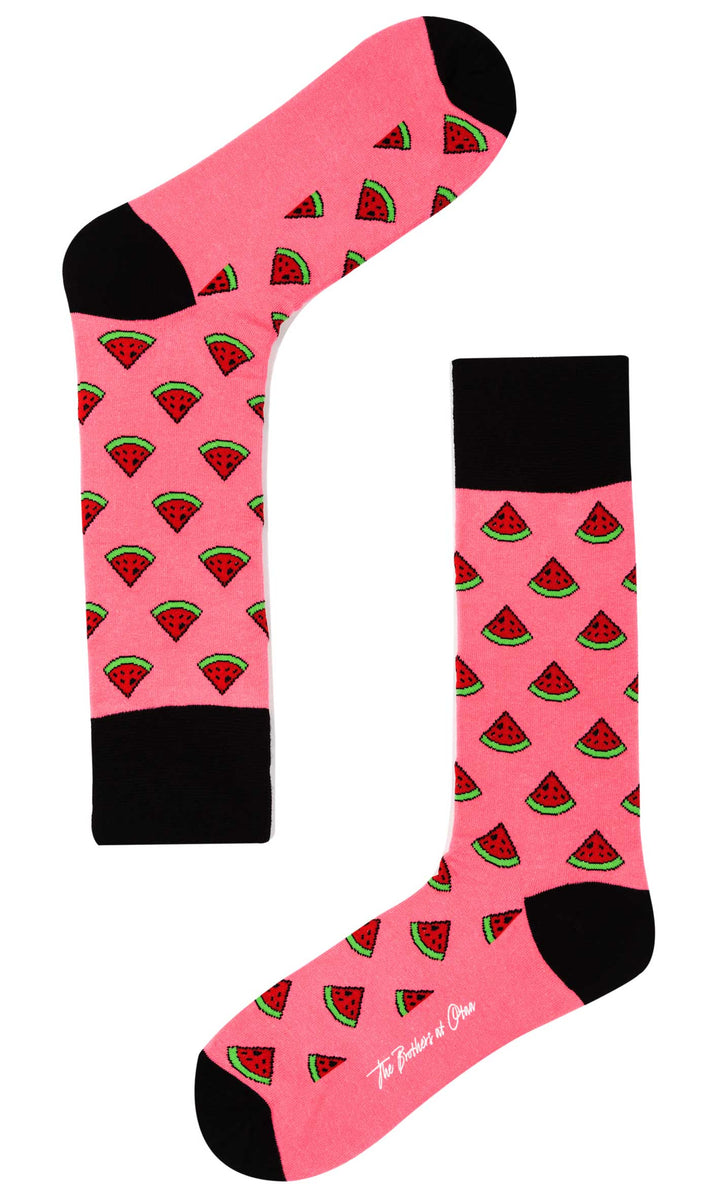 Fresh Watermelon Socks | Men's Happy Tropical Fruit Pink Crew Socks | OTAA
