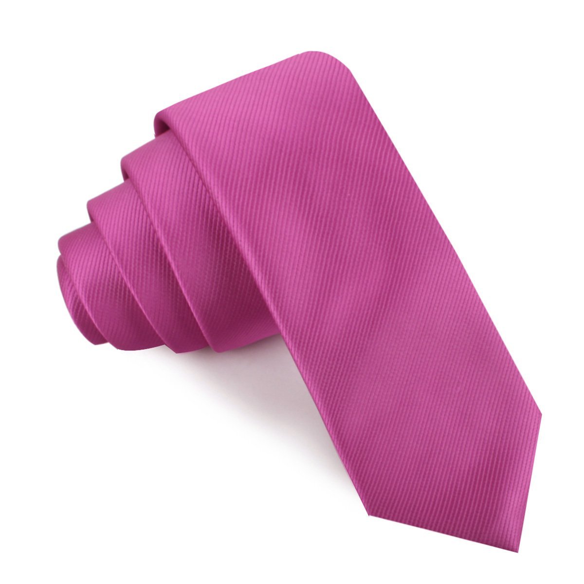 Fuchsia Pink Twill Skinny Tie | Begonia Mens Slim Ties | OTAA