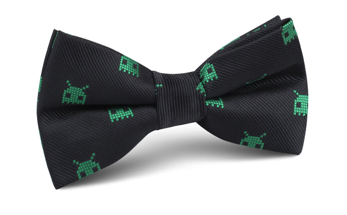 Green Pixel Creature Bow Tie | Black Fun Bowtie | Unique Bow Ties | OTAA