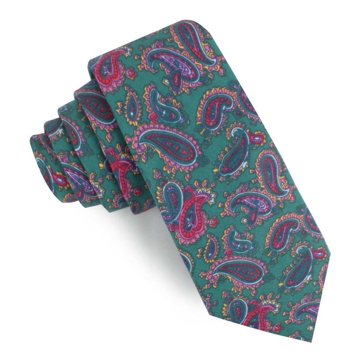 Hunter Green Isfahan Paisley Skinny Tie | Mens Vintage Thin Slim Ties ...