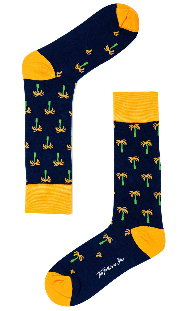 Island Palm Tree Socks | Mens Happy Socks | Navy Blue Cotton Crew Sock ...