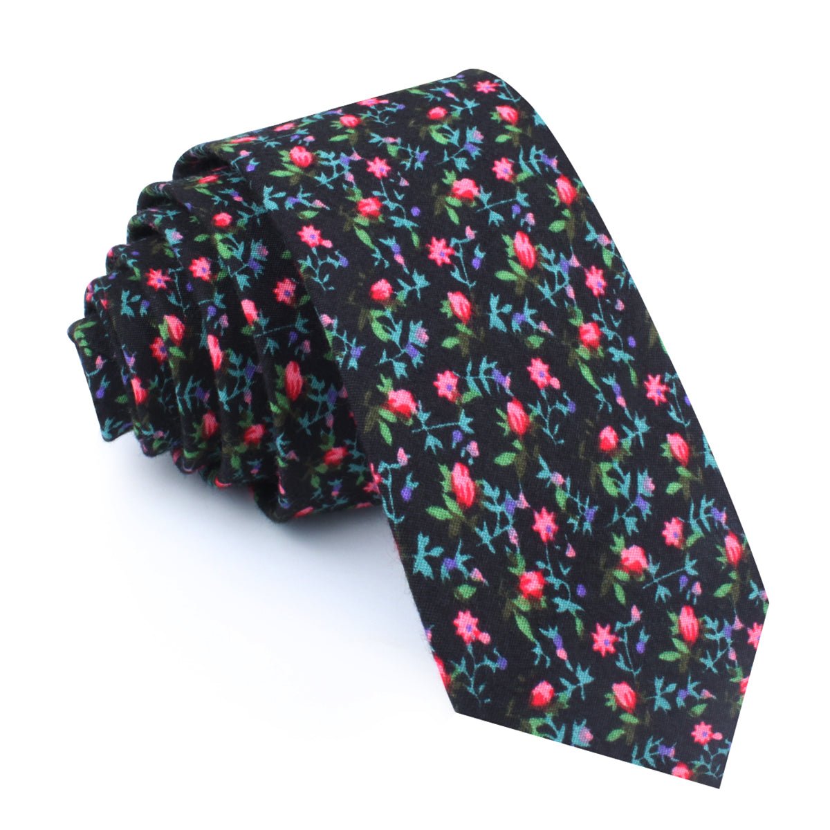 Kenrokuen Japanese Flower Skinny Tie | Black Floral Wedding Slim Ties ...