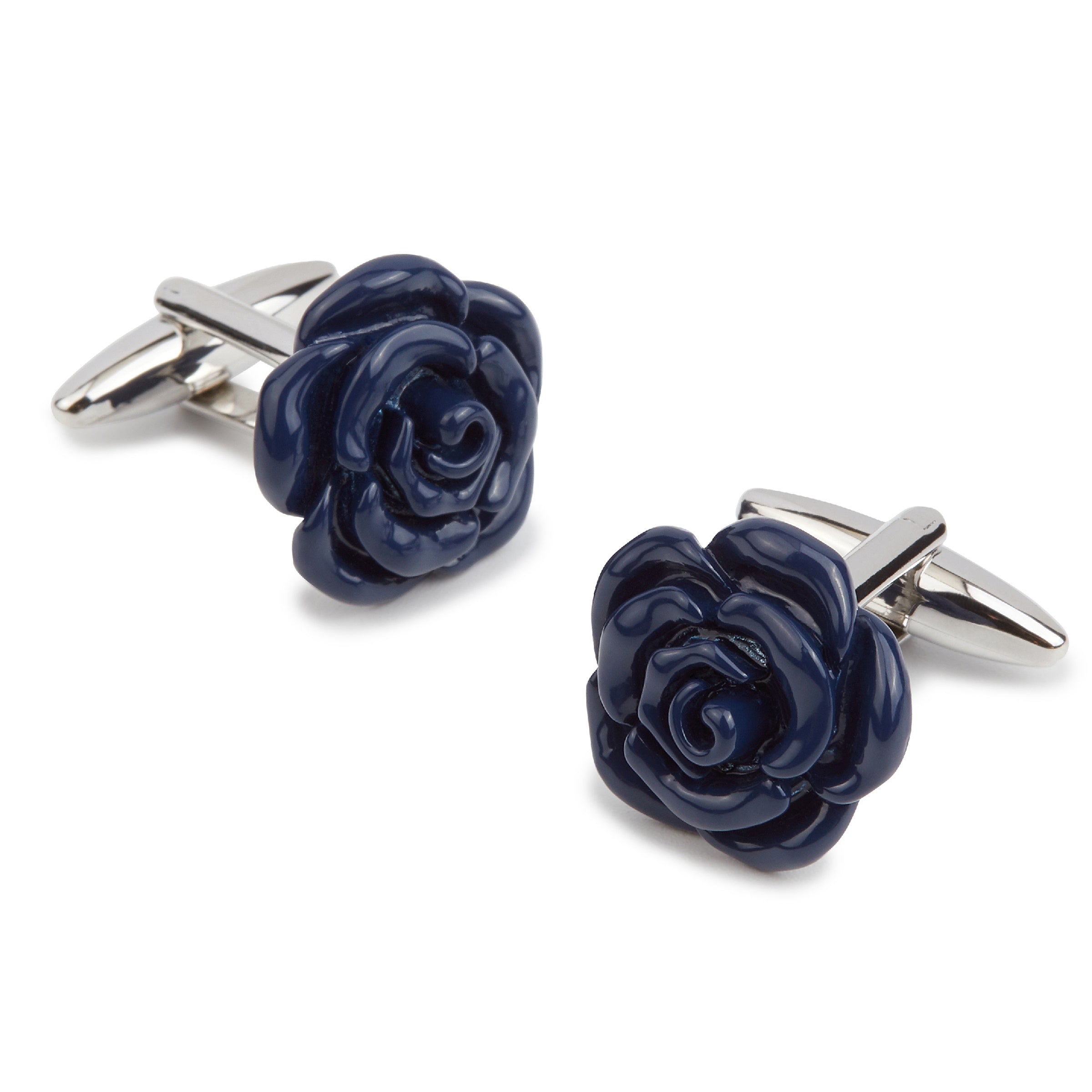 Navy Blue Rose Metal Cufflinks | Men's Flower Wedding Cufflink | OTAA