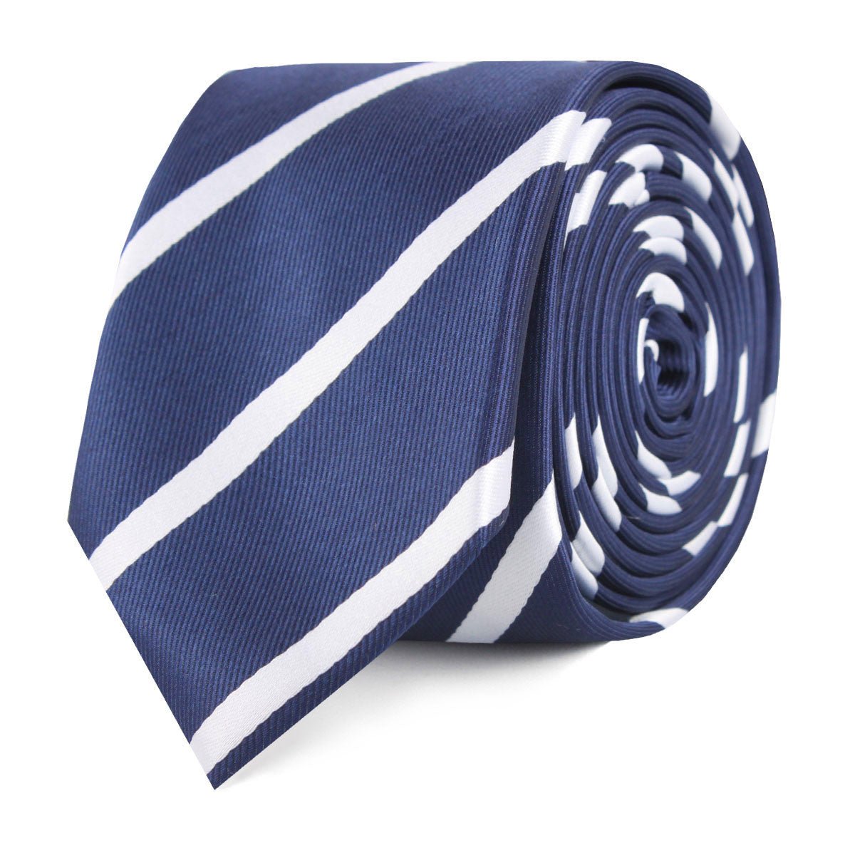 Navy Blue Pencil Stripe Skinny Tie | Repp Striped Slim Ties Neckties | OTAA
