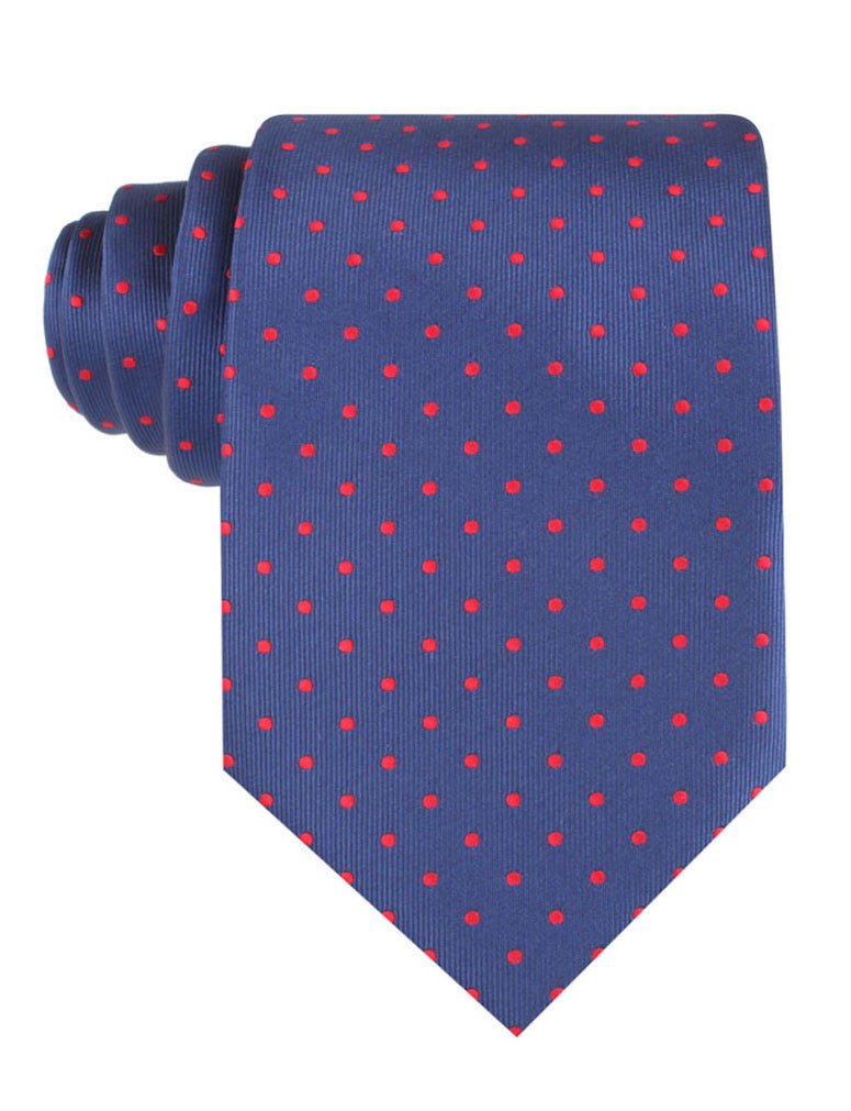 Navy on Red Mini Pin Dots Tie | Blue Polka Dot Ties | Men's Neckties | OTAA