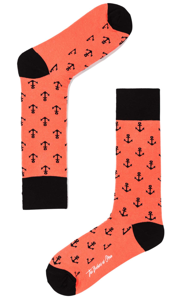 Peach Anchor Socks | Best Sailor Orange Cotton Mens Wedding Crew Socks ...
