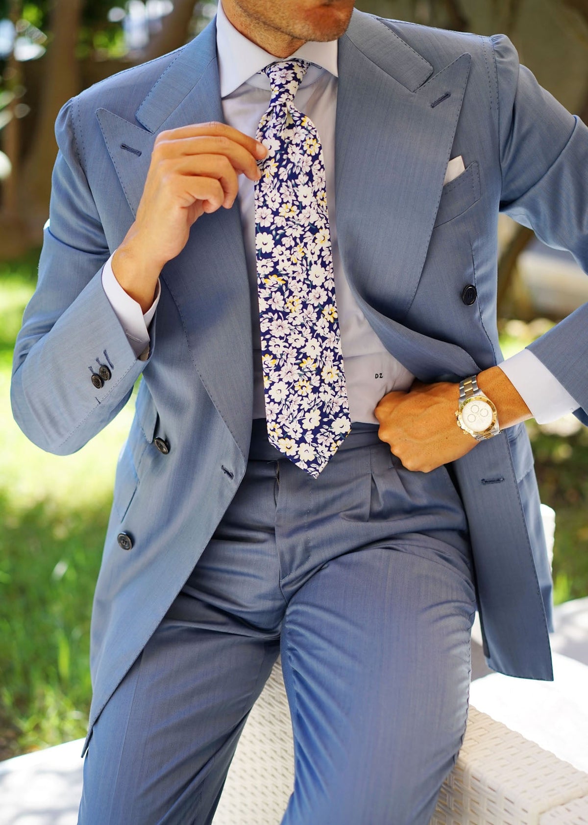 Puerto Rico White Flower Necktie | Blue Floral Ties for Men Australia ...