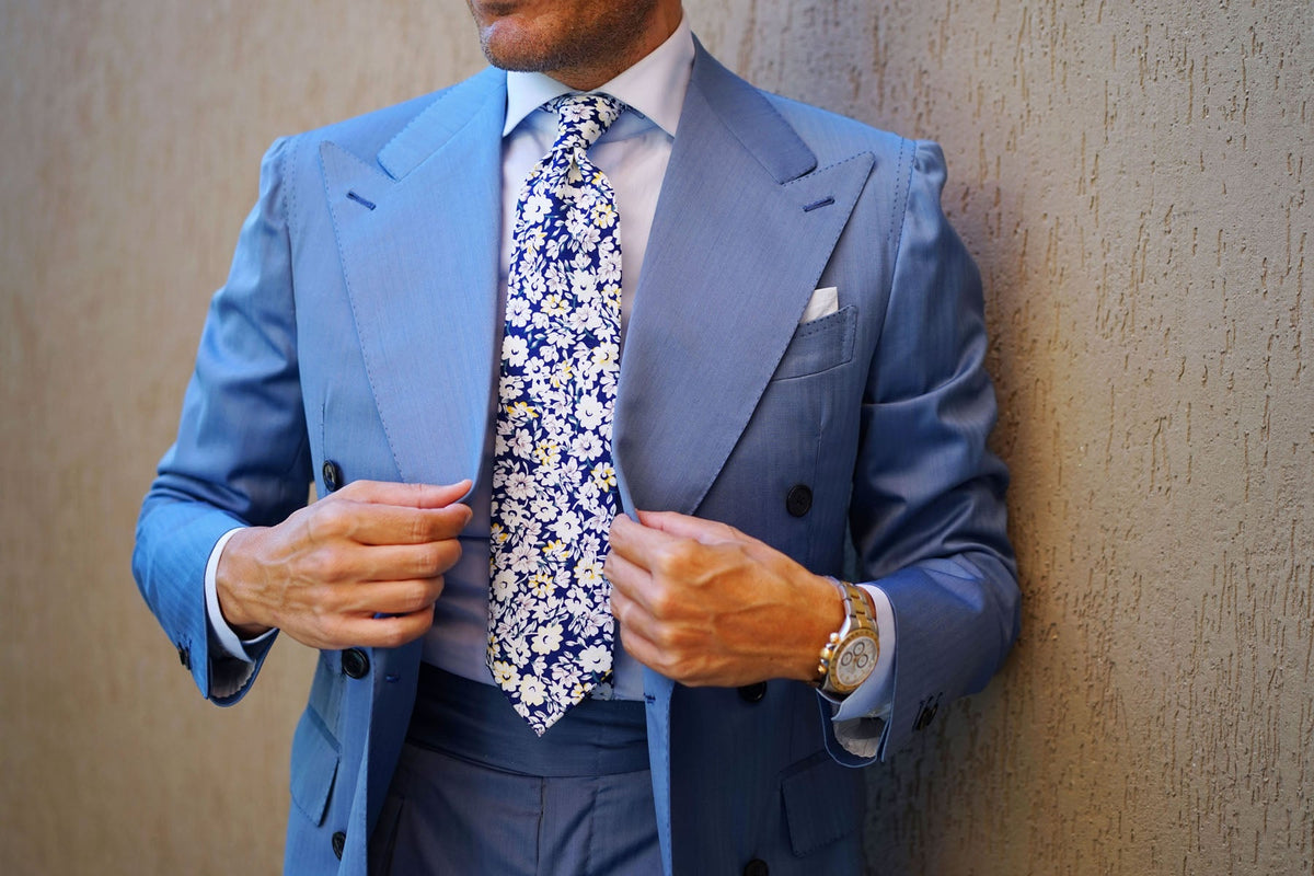 Puerto Rico White Flower Necktie | Blue Floral Ties for Men Australia ...
