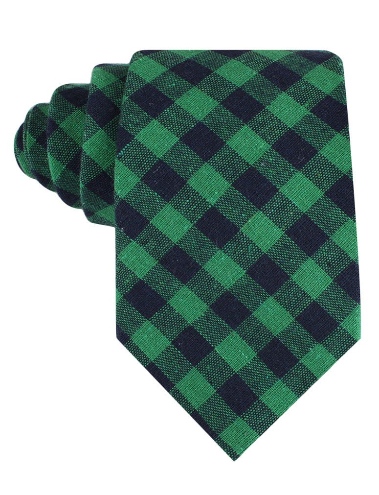 Raw Green Gingham Linen Tie | Buffalo Plaid Ties | Christmas Necktie | OTAA
