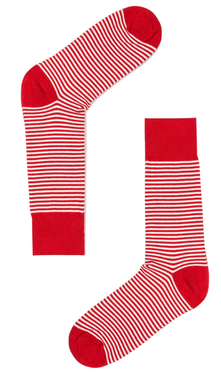 Red & White Thin Pinstripes Cotton-Blend Socks | Mens Casual Crew Sock ...