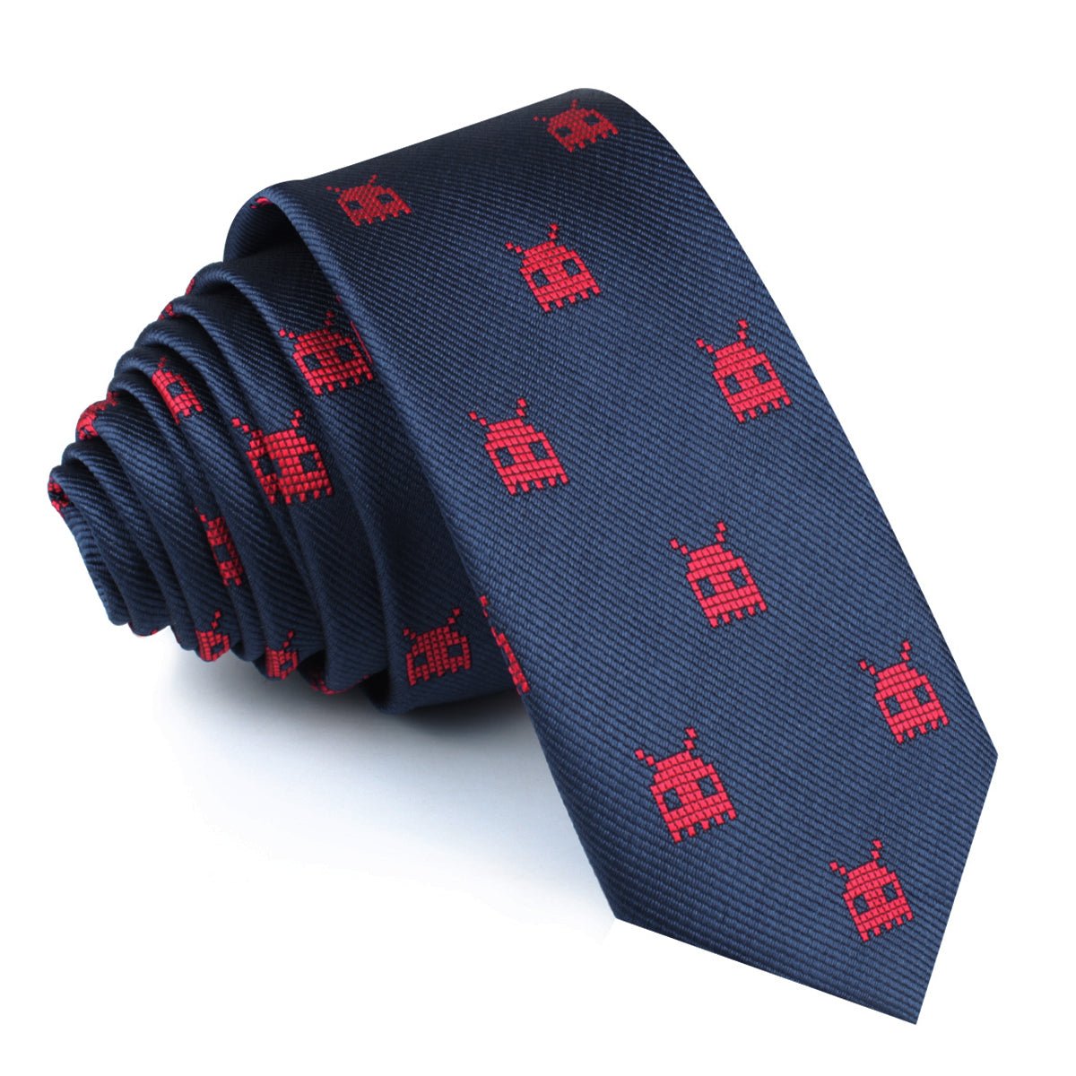 Red Pixel Monster Skinny Tie | Gamer Slim Ties | Thin Necktie AU | OTAA