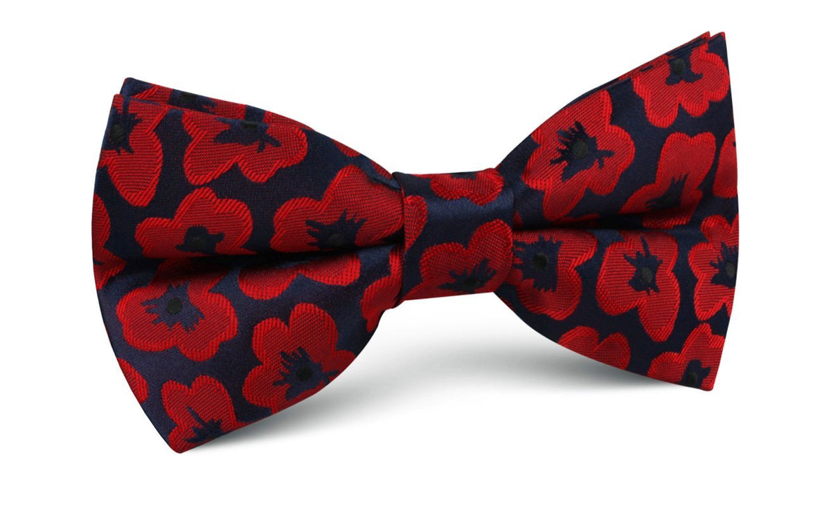 Red Poppy Floral Bow Tie | Remembrance Flower Bowties | Men's Bow Ties ...