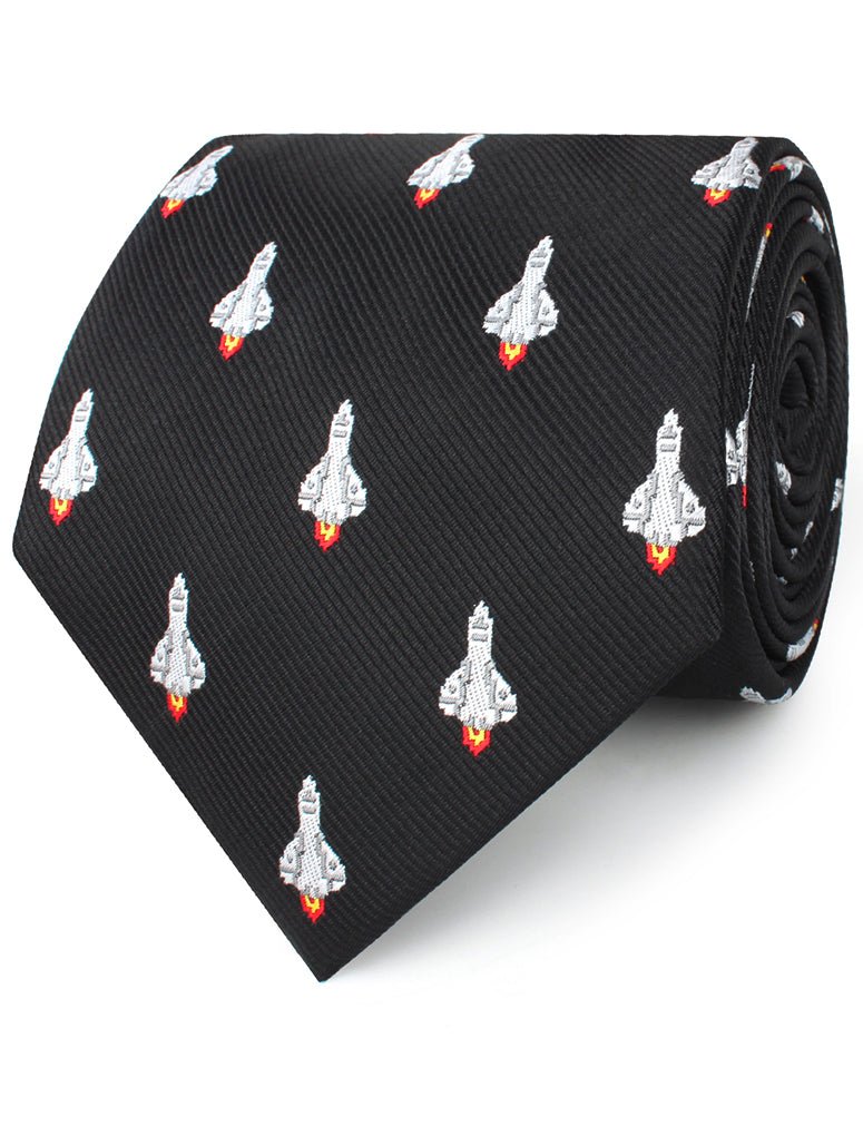 Rehbar Rocket Necktie | Black Space Ship Tie | Men's Fun & Unique Ties ...