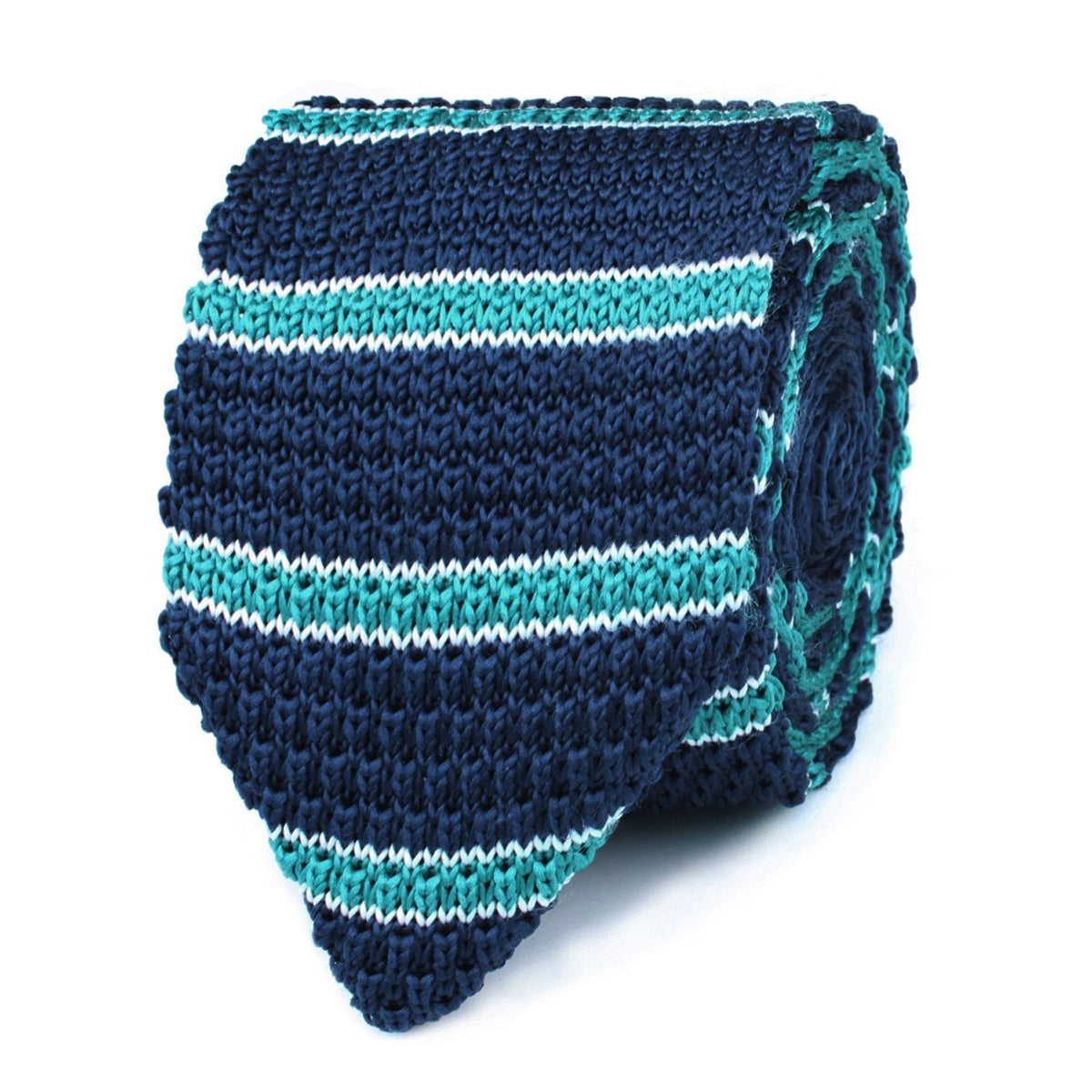 Seafoam Green and Navy Knitted Tie | Mens Point Knit Ties Men Pointed ...