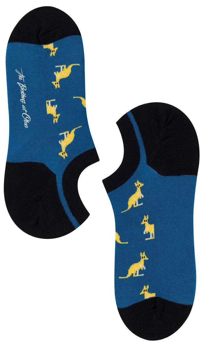 Aussie Kangaroo Low Cut Socks | Mens Happy Animal Blue Ankle Sock | OTAA