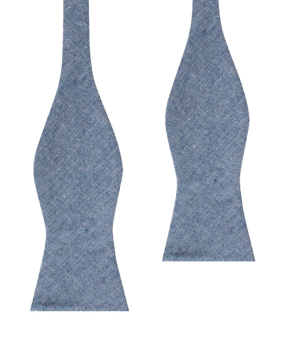 Smoke Blue Slub Linen Self Bow Tie | Men's Classic Self-Tied Bowties | OTAA