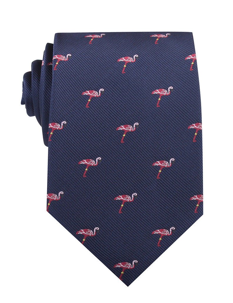The Navy Blue Pink Flamingo Necktie | Men's Ties | Thick Wide Neckties ...