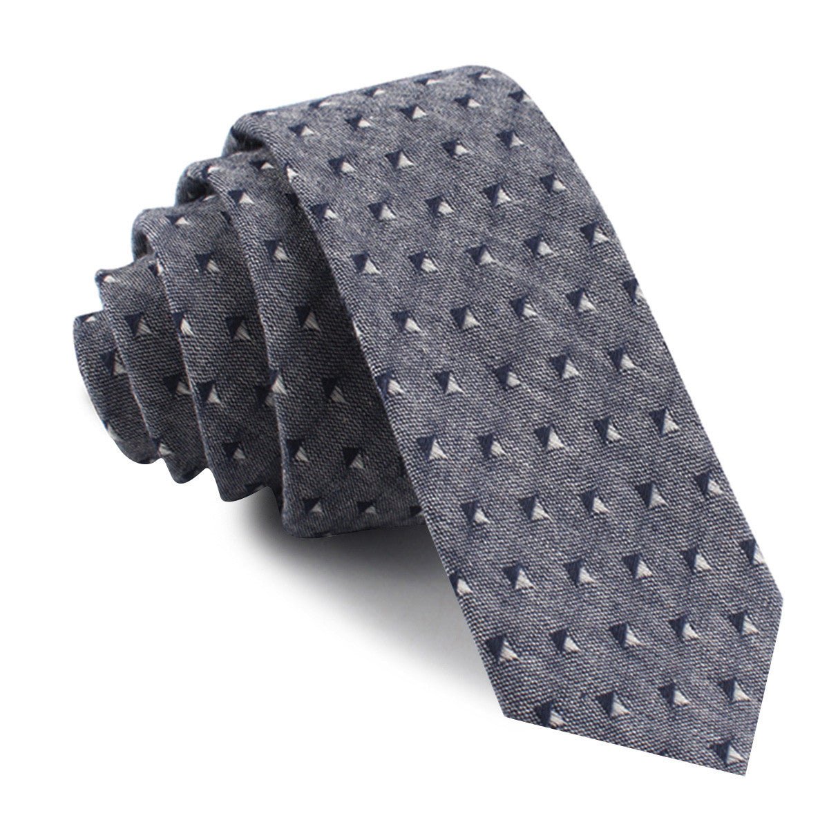 Inception Navy Linen Skinny Tie | Blue Pattern Slim Ties for Men | OTAA