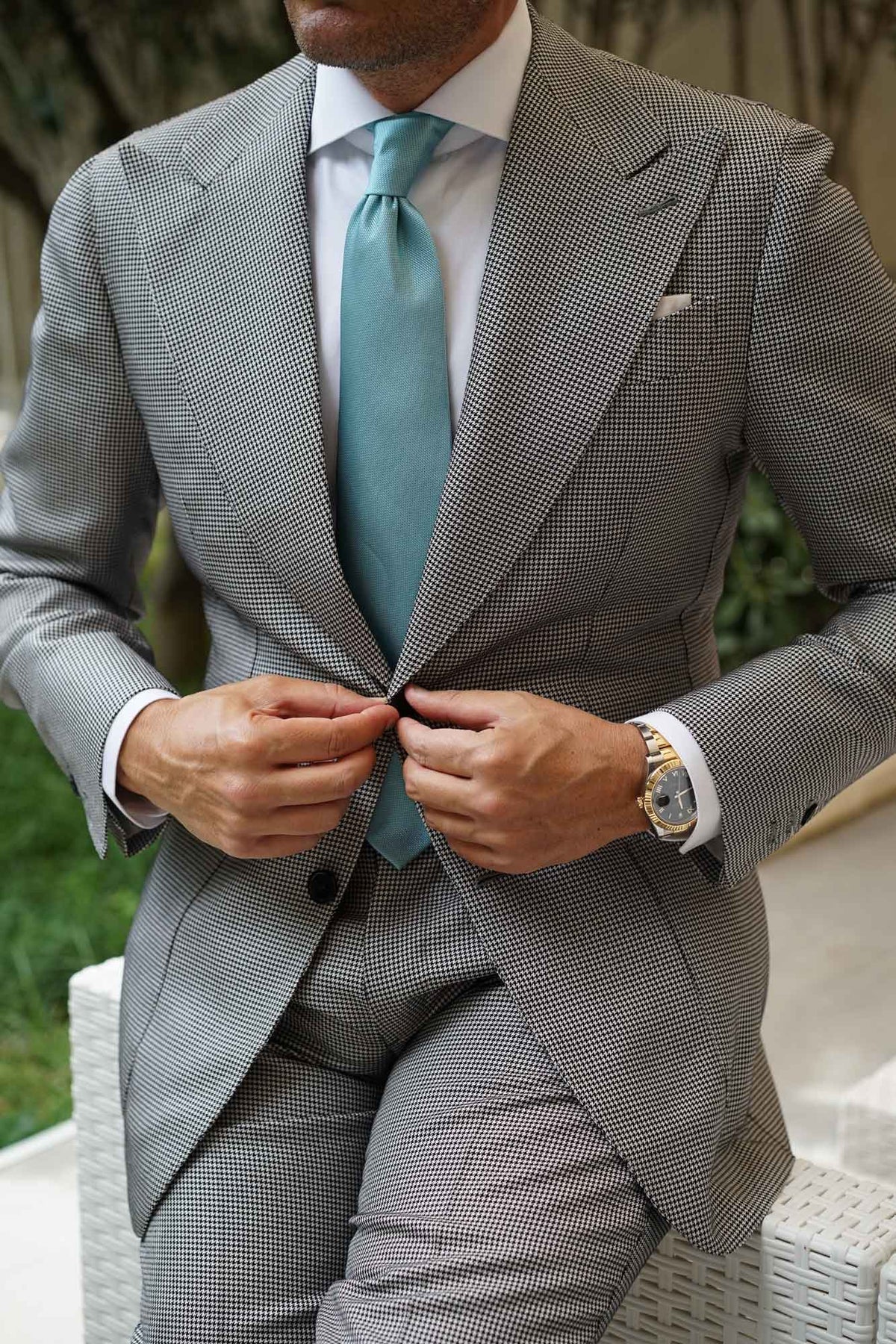 Turkish Teal Blue Weave Necktie | Wedding Ties for Men | OTAA