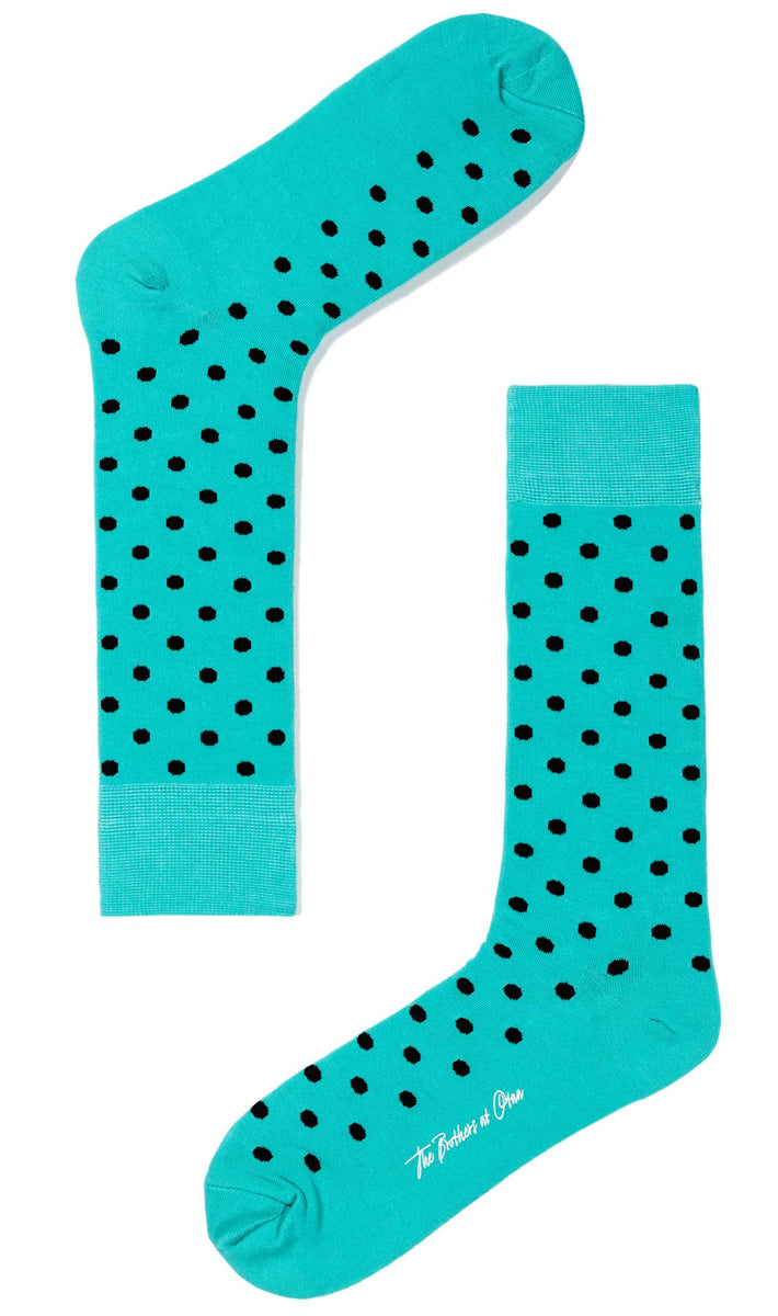 Turquoise Dot Socks | Polka Dots Blue Cotton Men's Happy Crew Socks | OTAA