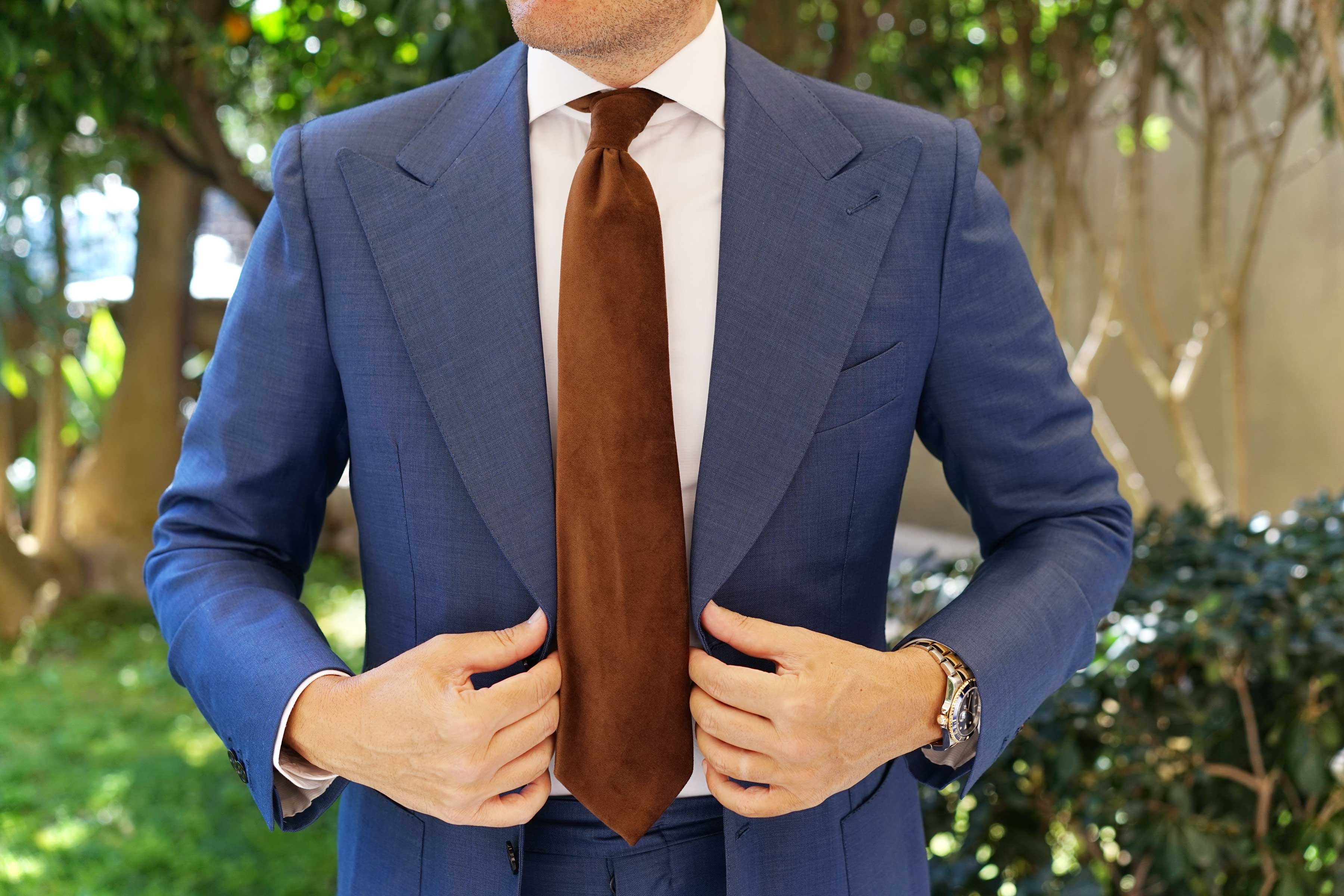 Brown Velvet Necktie | Shop Groomsmen Ties | Fall Wedding Tie for Men ...