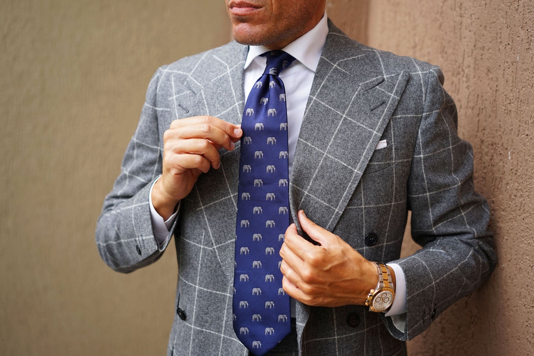 African forest Elephant Tie | Mens Animal Tie | Navy Blue Pattern Ties ...