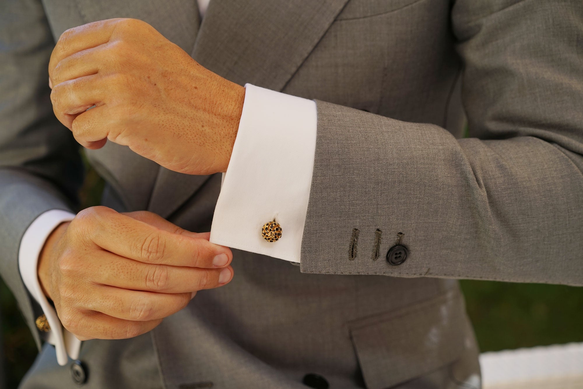Alexander The Great Gold Cufflinks | Black Polka Dot Ball Cuff Links | OTAA