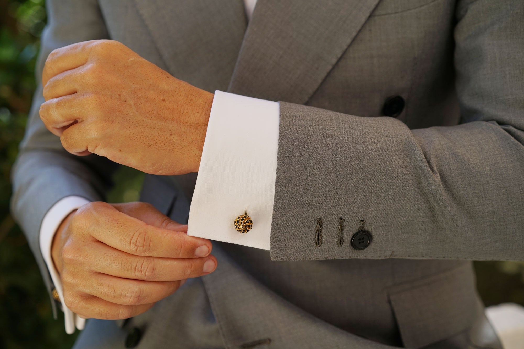 Alexander The Great Gold Cufflinks | Black Polka Dot Ball Cuff Links | OTAA