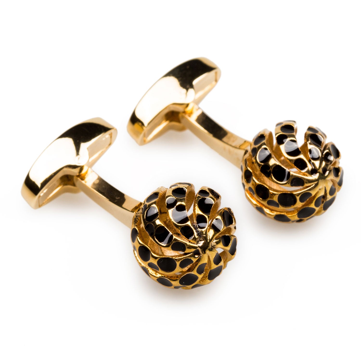 Alexander The Great Gold Cufflinks | Black Polka Dot Ball Cuff Links | OTAA