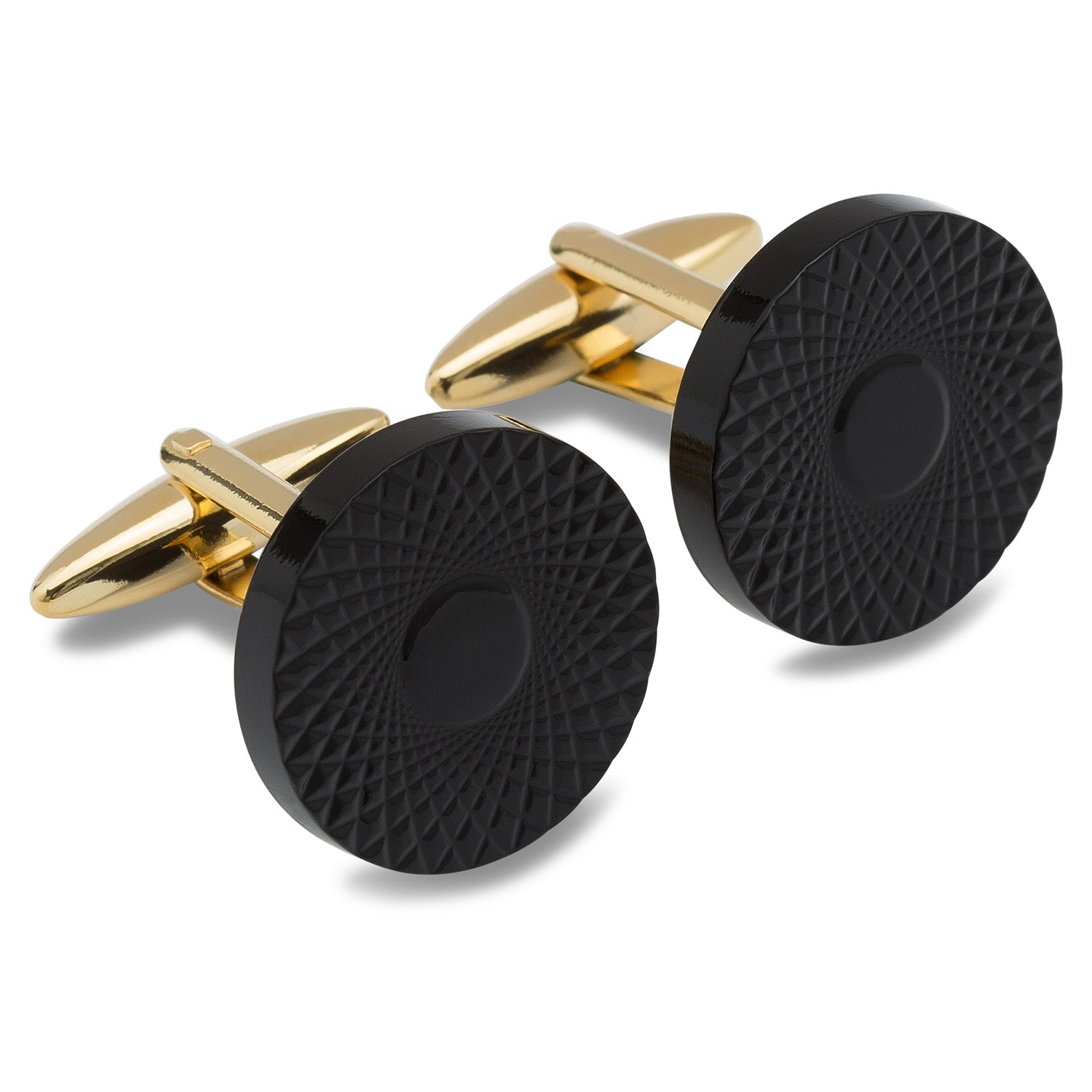 All in Black and Gold Cufflinks | Simple Onyx Round Cufflink Mens Gift ...