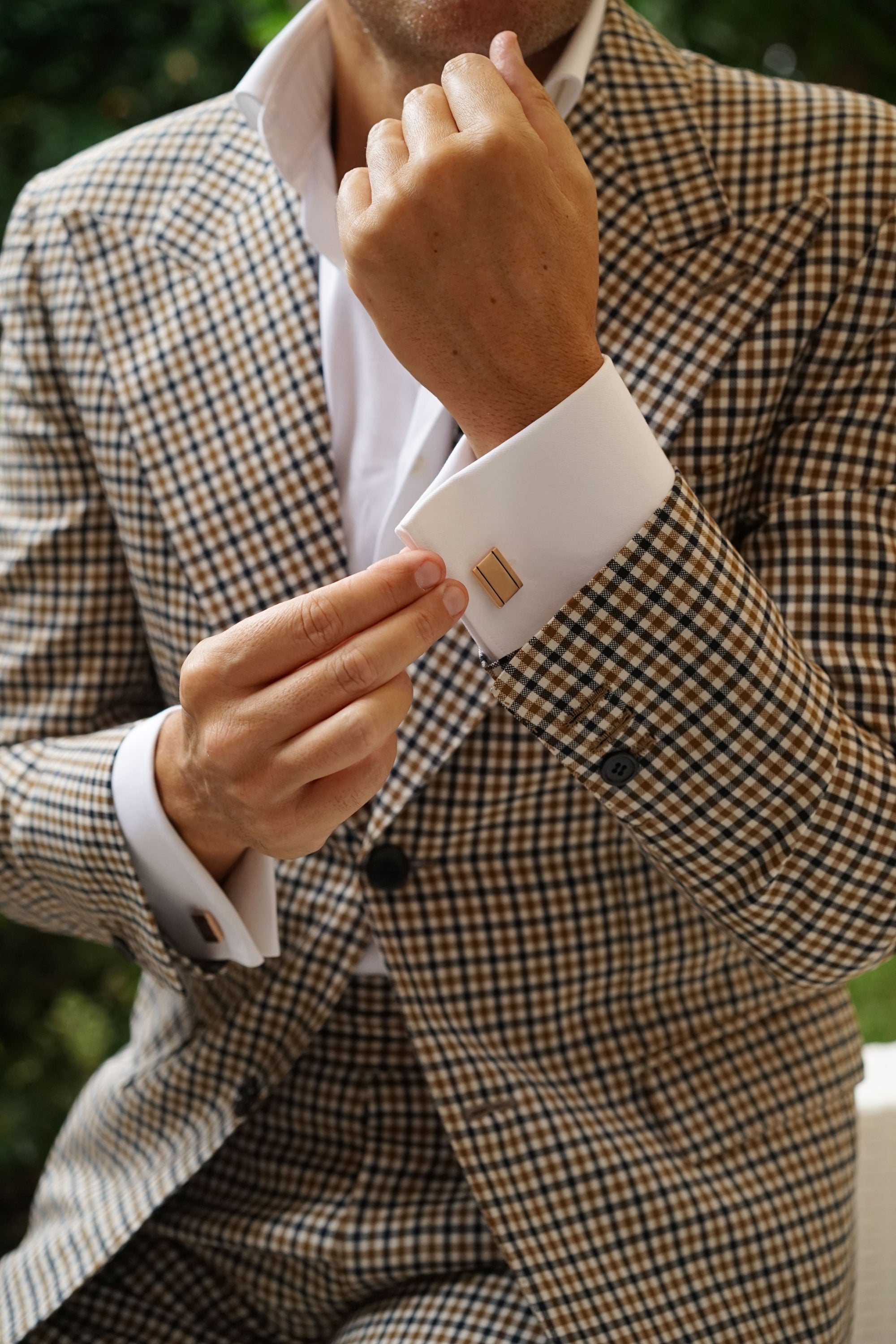 Bateman Rose Gold Cufflinks | Swank Rectangle Stripes Cufflink | OTAA