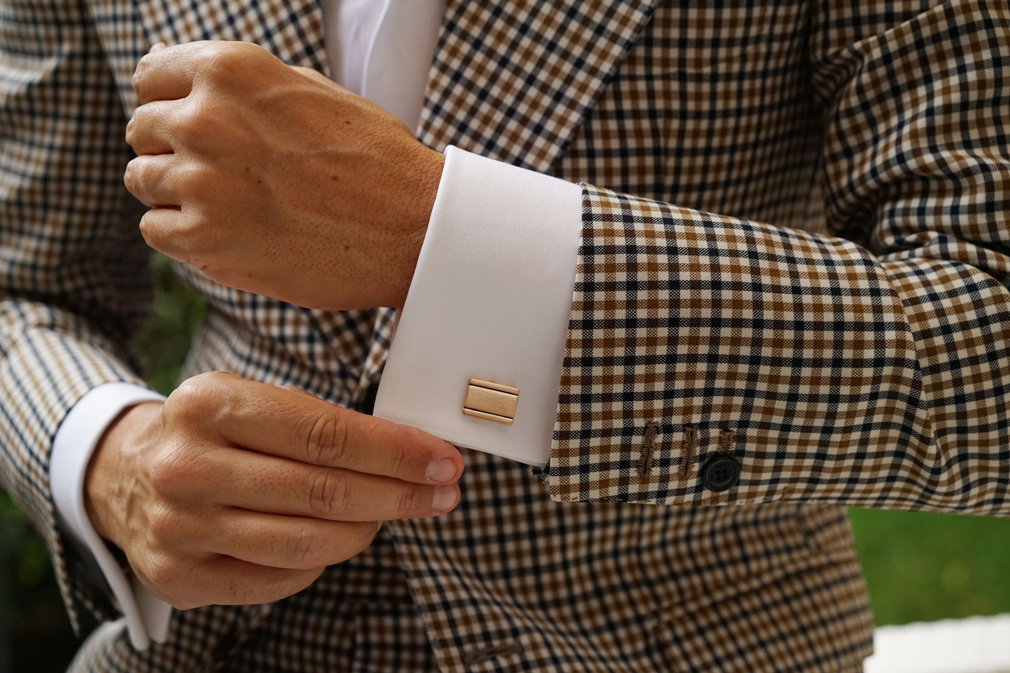 Bateman Rose Gold Cufflinks | Swank Rectangle Stripes Cufflink | OTAA
