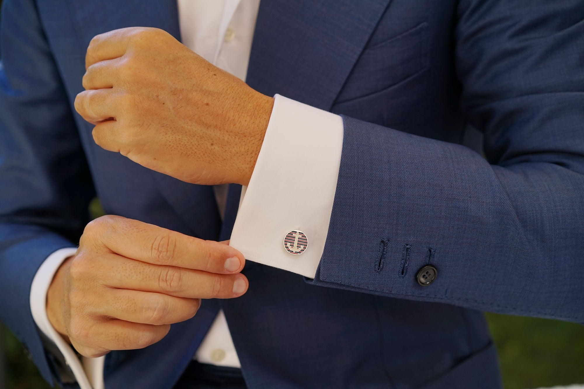 Anchor Shield Cufflinks | Men Nautical Sailor Badge Stripes Cuff Links ...