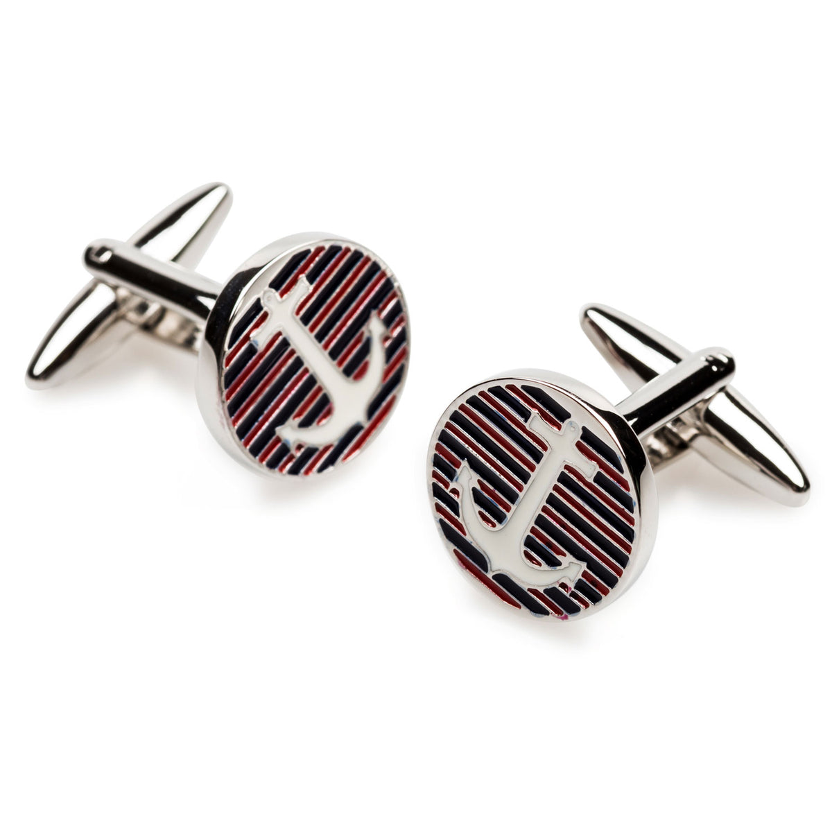 Anchor Shield Cufflinks | Men Nautical Sailor Badge Stripes Cuff Links ...