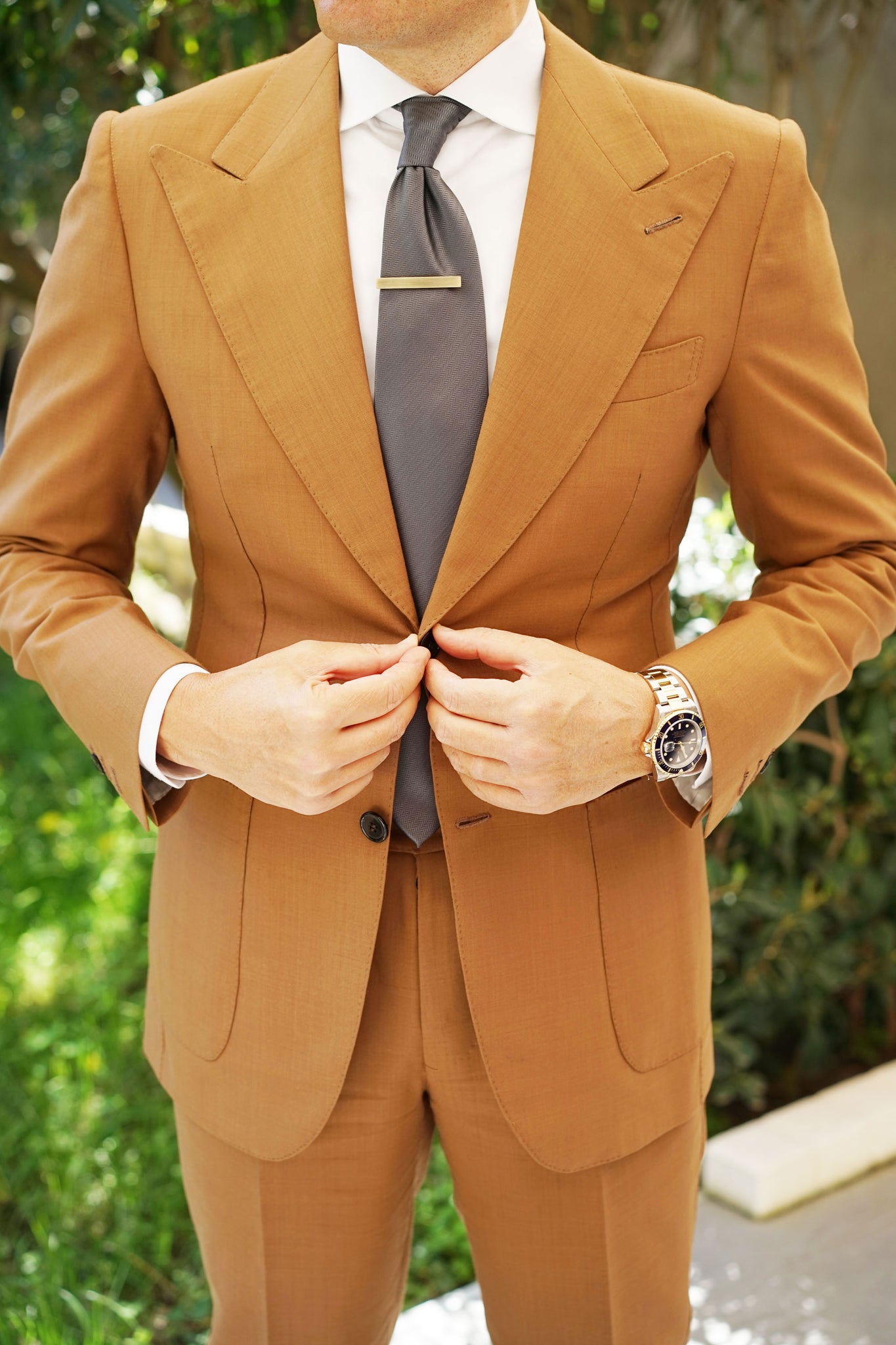 Antique Brass Horizontal Lines Tie Bar | Etched Fine Stripe Tie Clip | OTAA